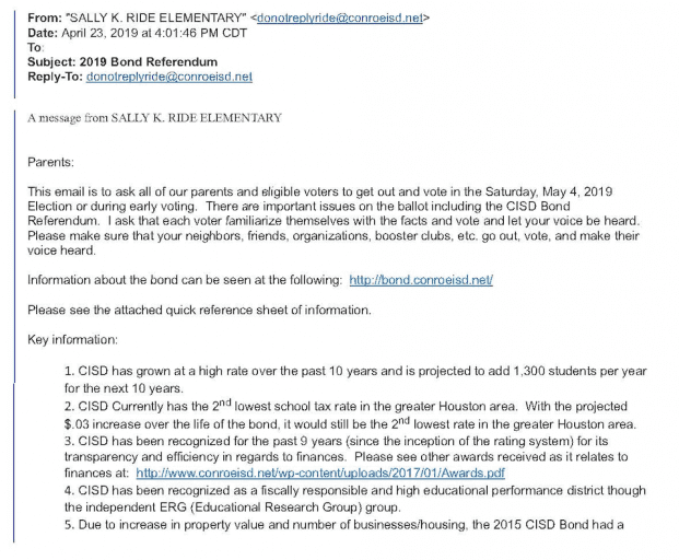 Is Conroe ISD Using Tax Dollars to Electioneer? - Texas Scorecard