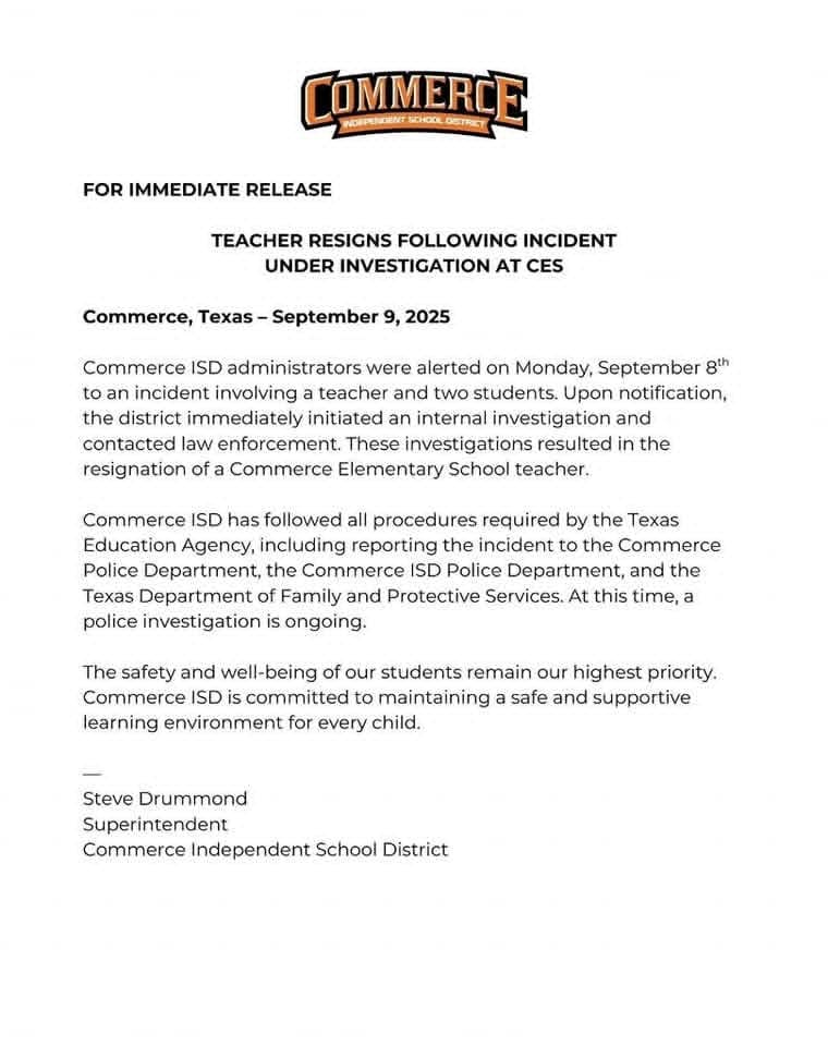 Commerce Elementary Teacher Resigns Over 'Incident' With Student ...