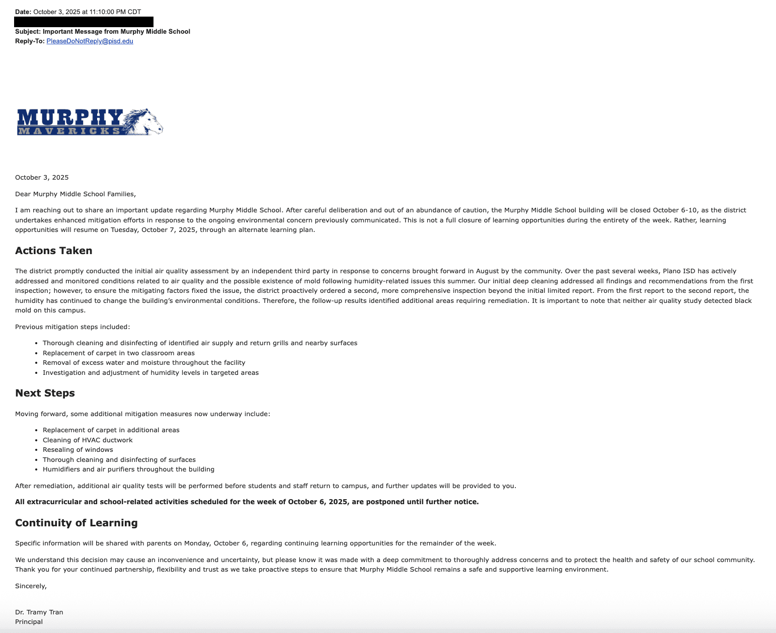 Plano ISD Closes Moldy Murphy Middle School for More Mitigation - Texas ...