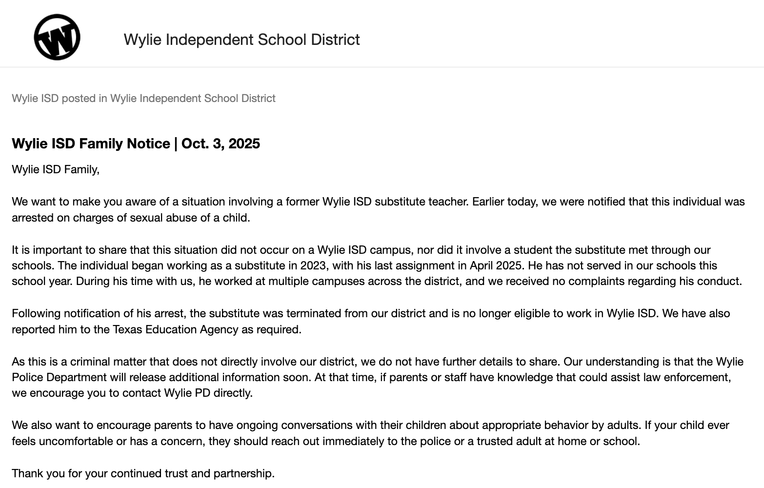 Wylie Police Arrest Substitute Teacher for Sexually Abusing a Child ...